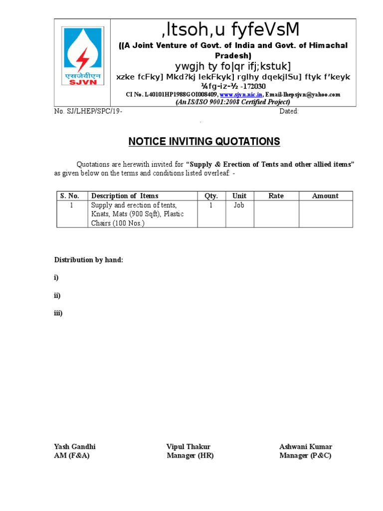 ,ltsoh, U Fyfevsm: Notice Inviting Quotations | PDF | Government | Business