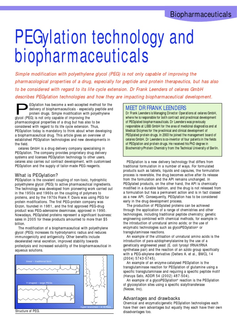 Pegylation Technology | PDF | Polyethylene Glycol | Medicinal Chemistry