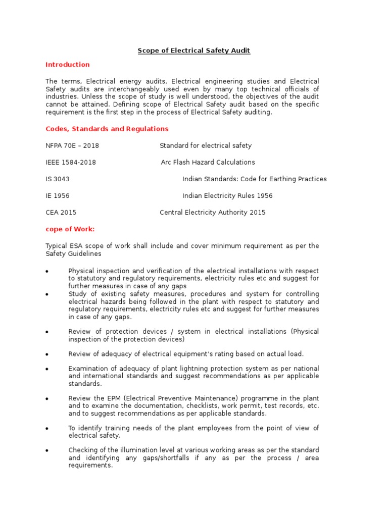 Electrical Safety Audit Scope Overview | PDF | Safety | Audit