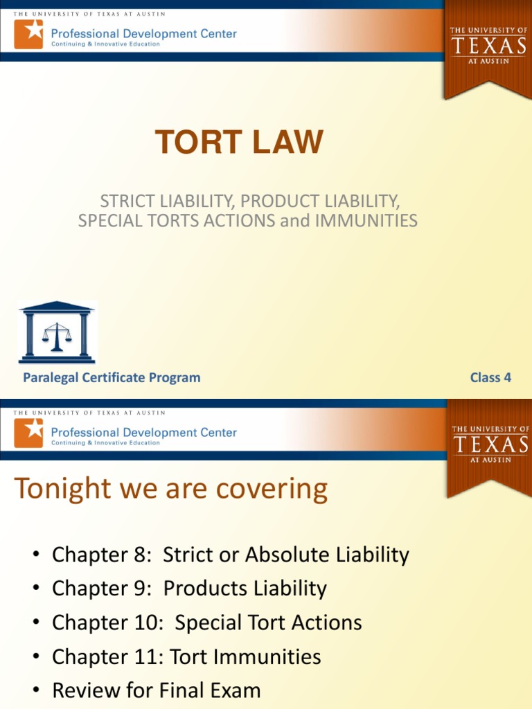 Tort Law: Strict Liability, Product Liability, Special Torts Actions ...