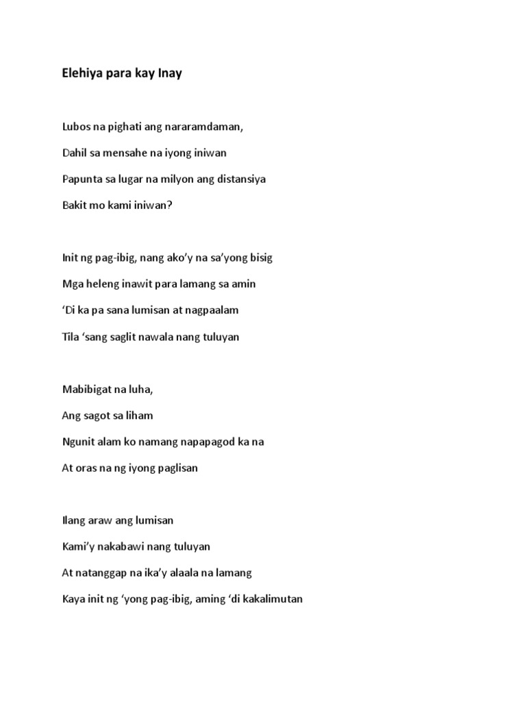 Elehiya para Kay Inay | PDF Elehiya para Kay Inay | PDF