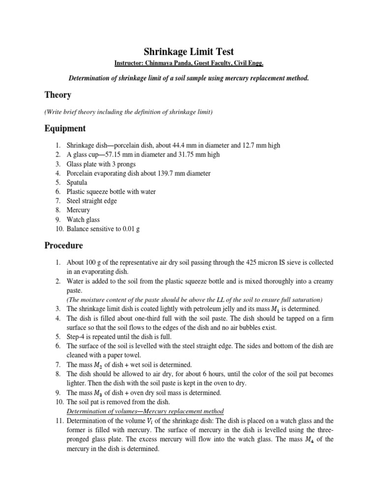 Shrinkage Limit Test: Theory | PDF | Soil | Materials