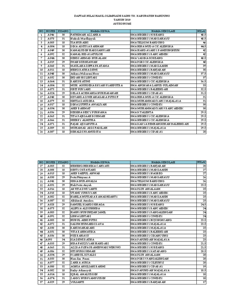 Rekap Nilai OSK 2019 | PDF