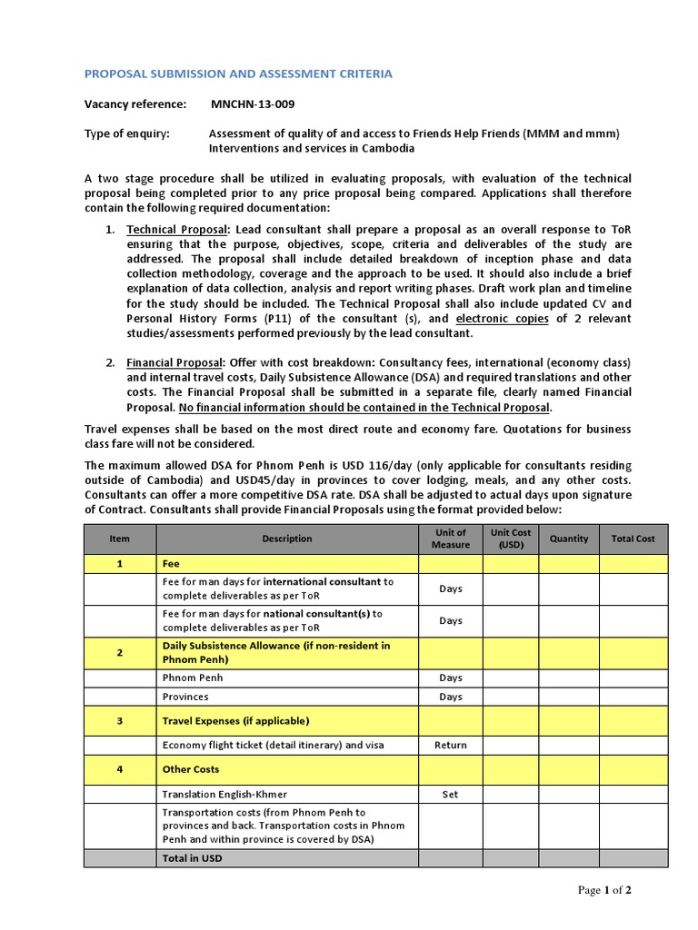 MNCHN 13 009 Proposal Submission and Assessment Criteria | PDF ...