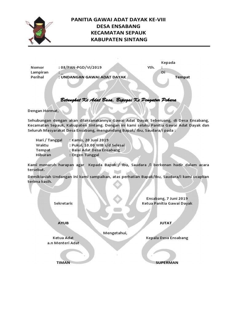 Undangan Gawai Adat Dayak | PDF