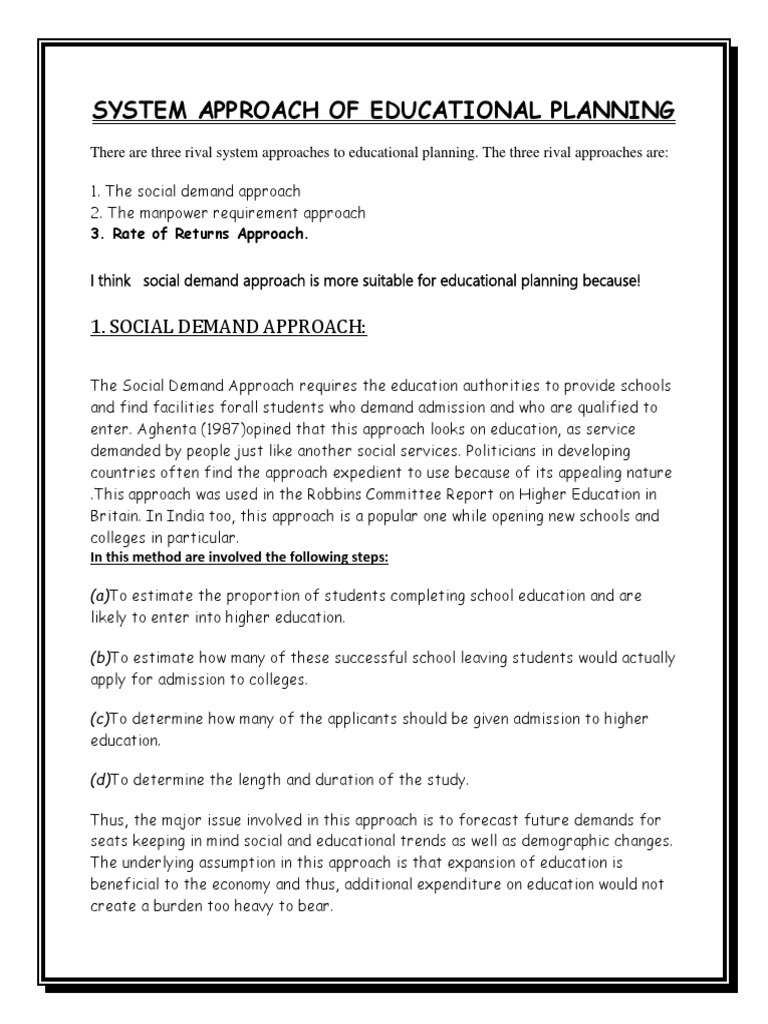 Educational Planning System Approaches | PDF | Human Resources | Economics