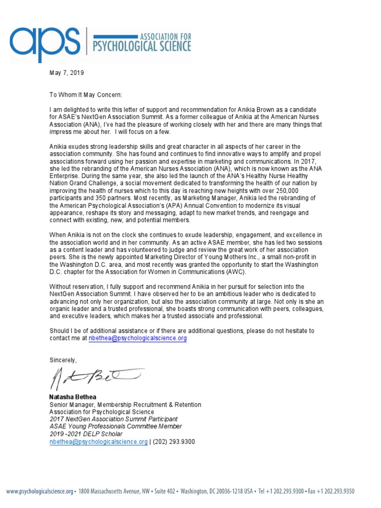 Letter of Recommendation - Anikia B | PDF | American Psychological ...