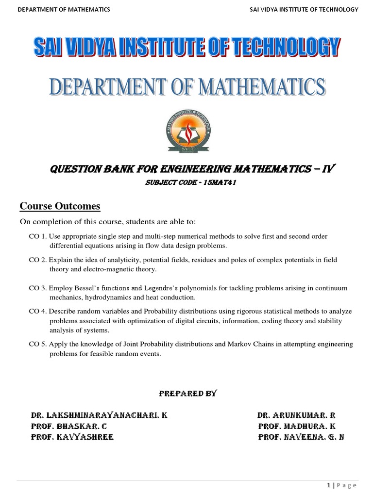 Question Bank for Engineering Mathematics - IV: Numerical Methods | PDF ...