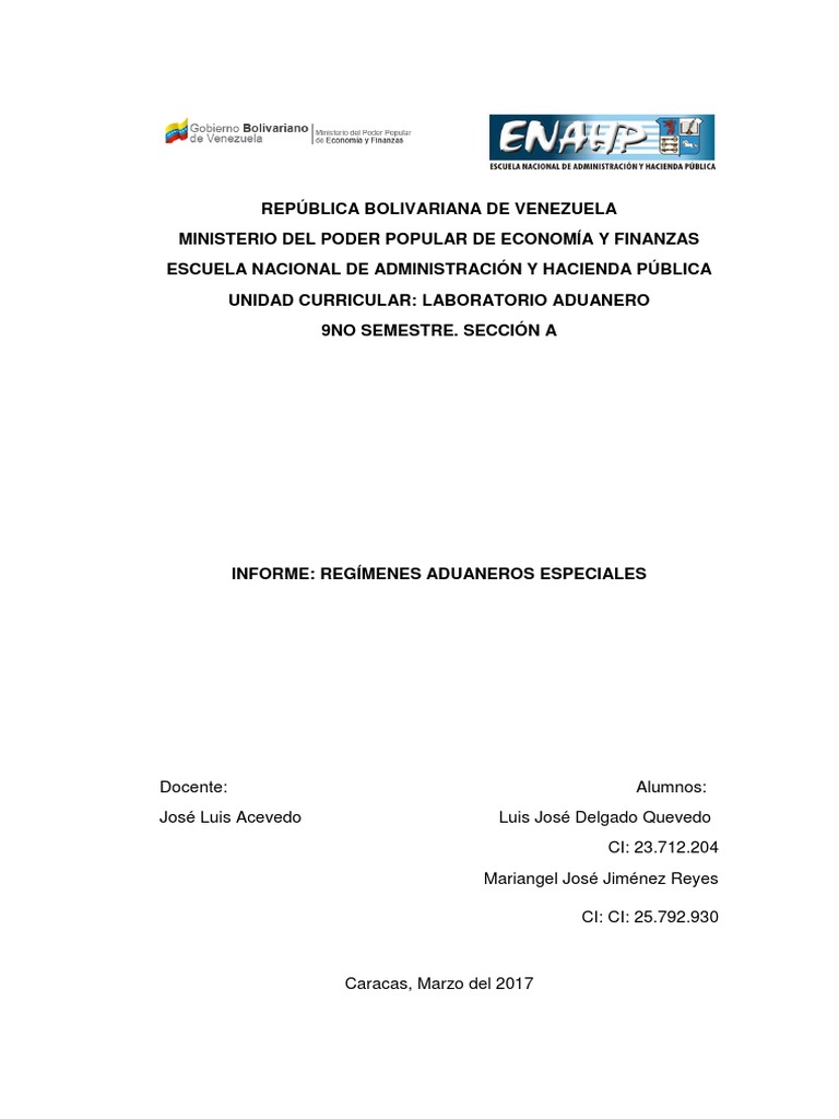 Regimenes Aduaneros Especiales | PDF | aduana | Arancel