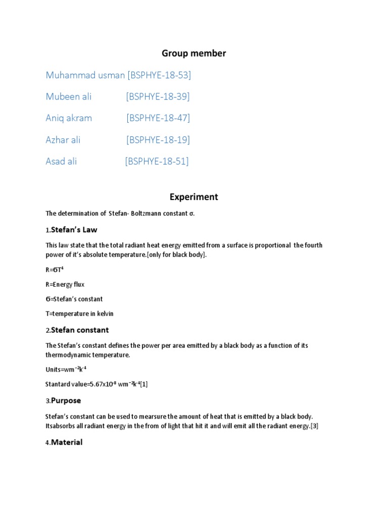 The Determination of Stefan's Constant. | PDF | Temperature ...