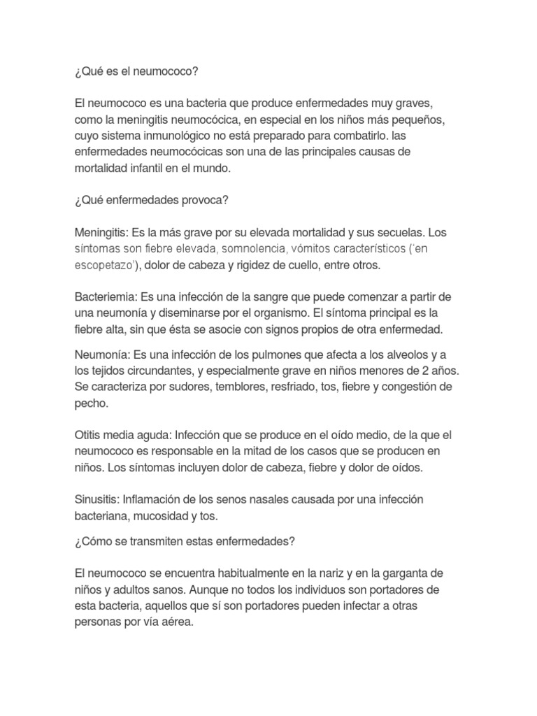 Qué Es El Neumococo | PDF | Meningitis | Neumonía