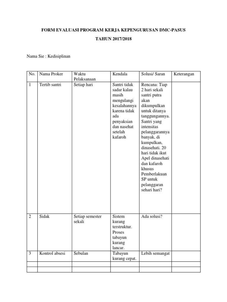 Form Evaluasi Program Kerja | PDF