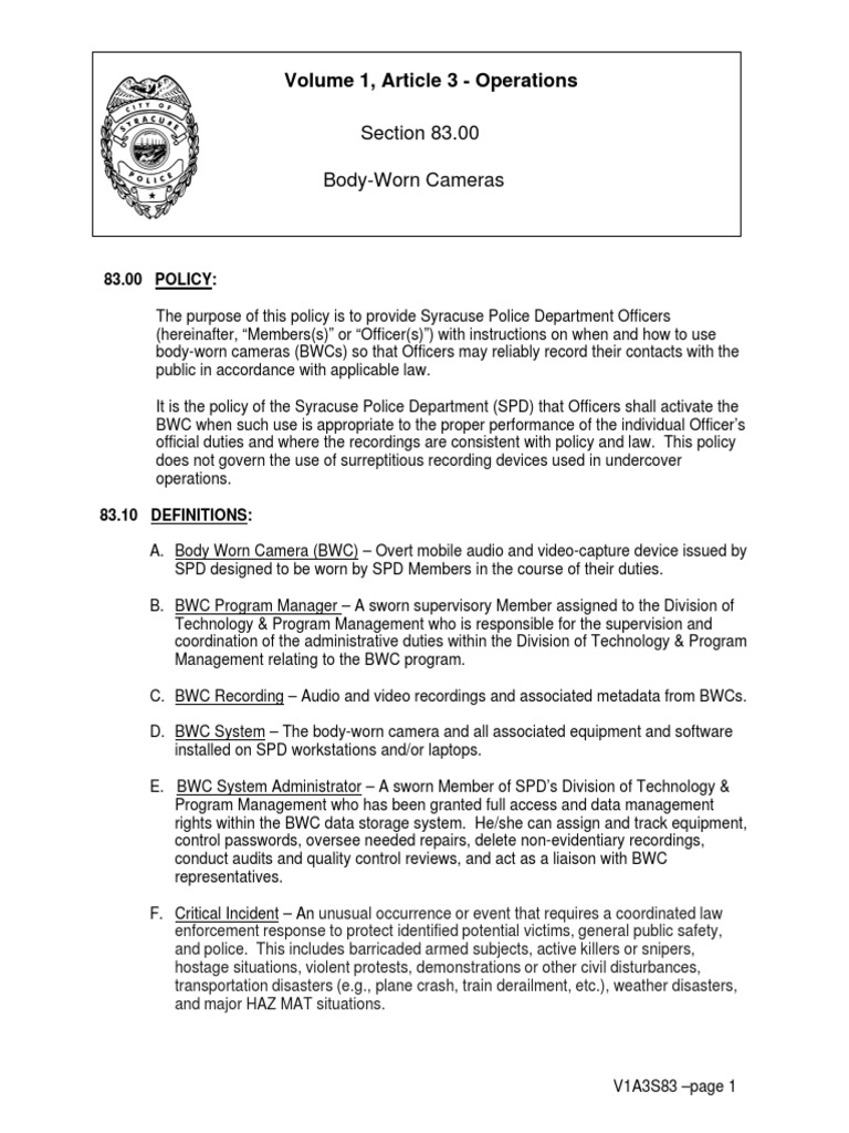 Body Worn Camera Policy | Download Free PDF | Prosecutor | Police Officer