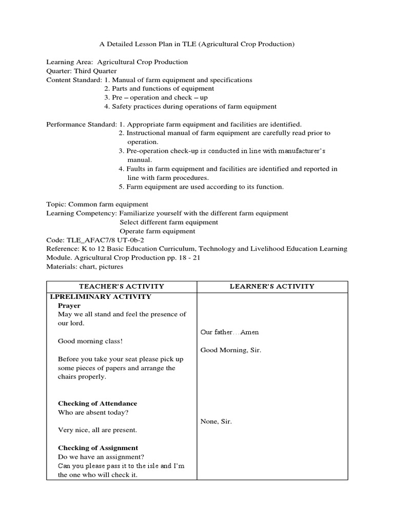 1st Lesson Plan (Nov.21) | PDF | Maize | Land Management