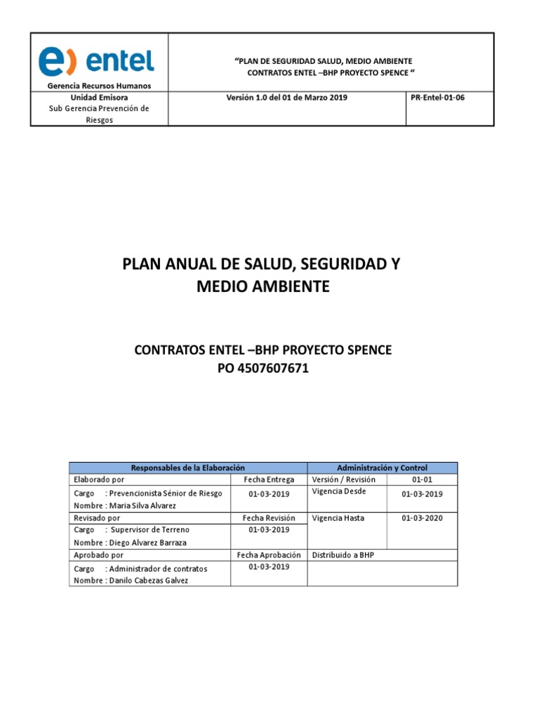 Plan Hsec Entel - Spence | PDF | Seguridad y salud ocupacional | Residuos
