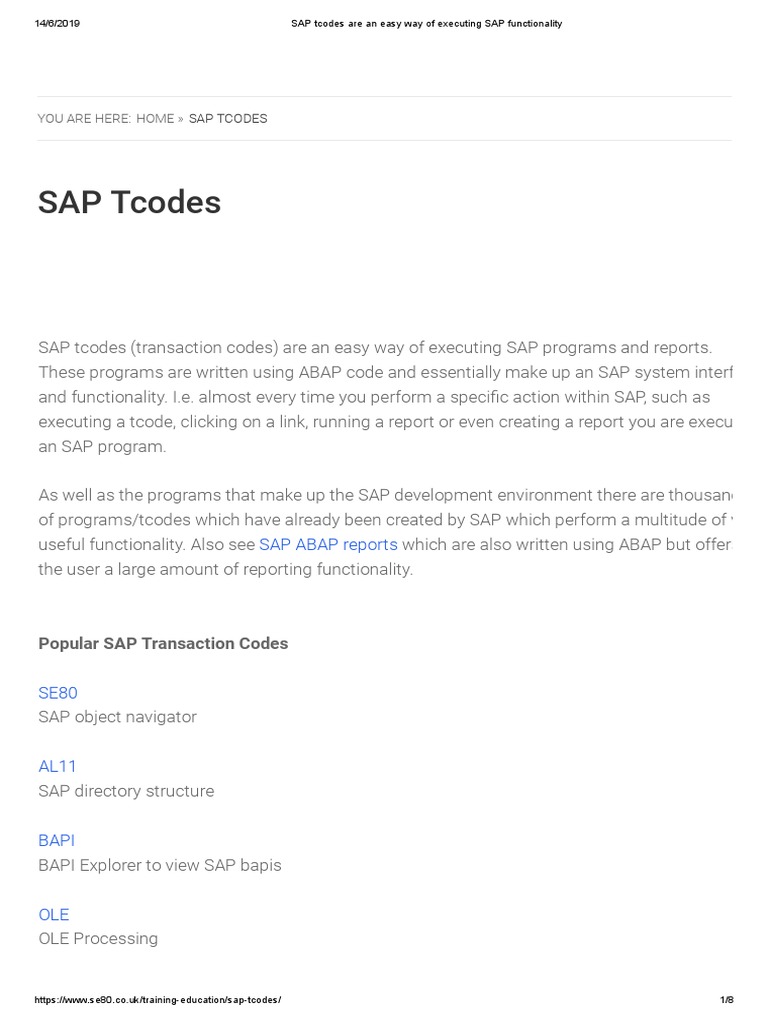 Sap Tcodes | Download Free PDF | Database Transaction | Information Retrieval