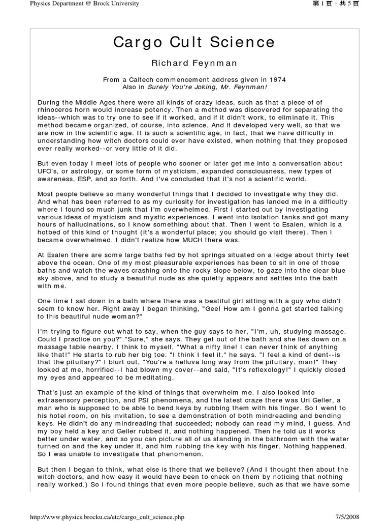 Feynman Cargo Cult Science | PDF | Experiment | Justification