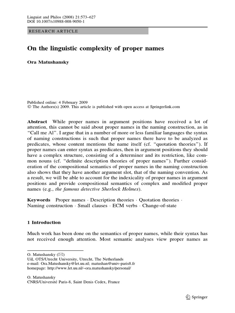 On The Linguistic Complexity of Proper Names | PDF | Clause | Predicate ...