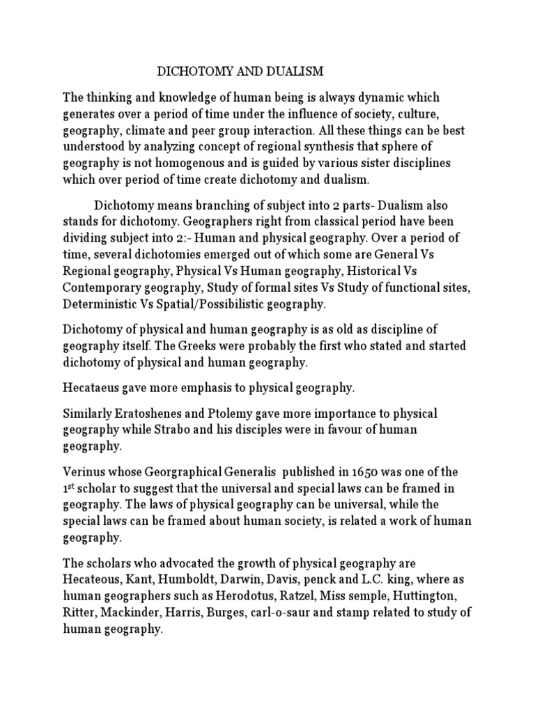 Dichotomy and Dualism | PDF | Geography | Physical Geography