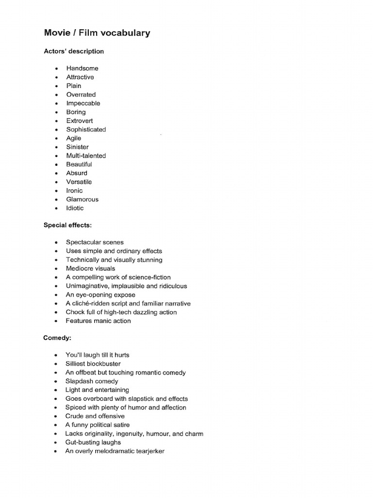 Film Review Vocabulary 2014 PDF | PDF