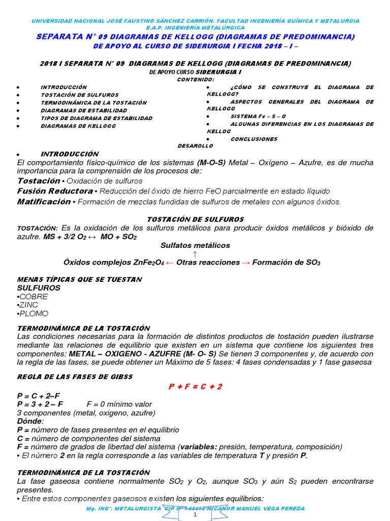 Separata #09 Diagramas de Kellogg | PDF | Equilibrio químico | Hierro