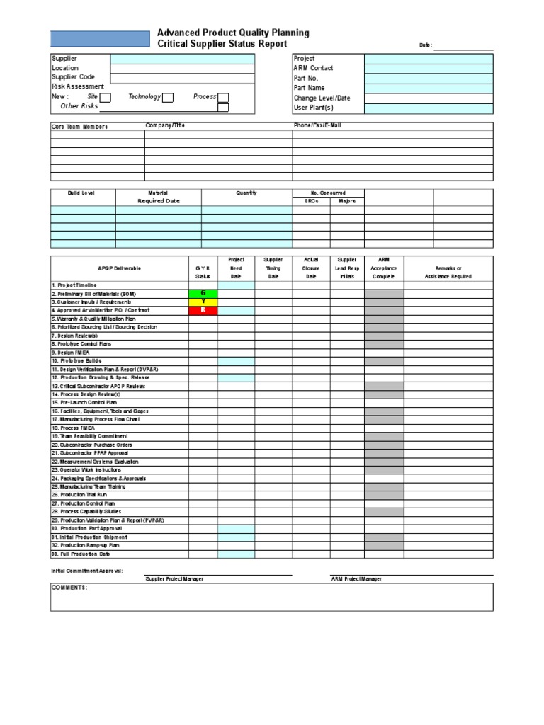 Apqp Critical Supplier Status Report | PDF | Packaging And Labeling | Engineering