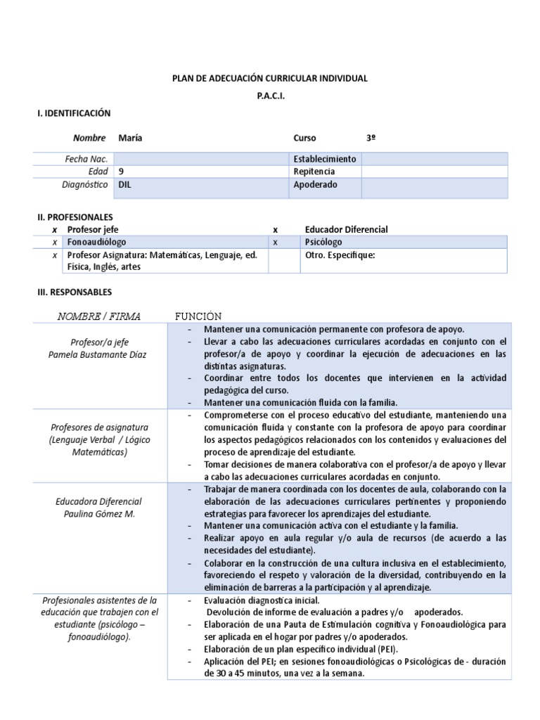 Ejemplo PACI | PDF | Maestros | Salón de clases