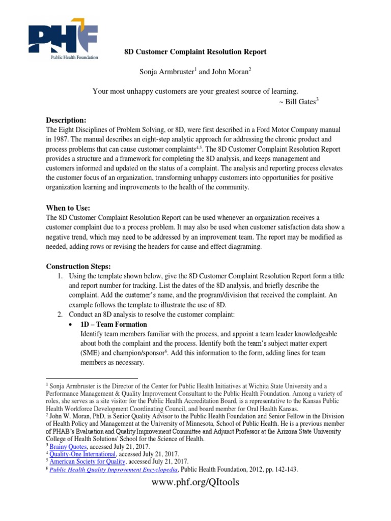 8D Customer Complaint Resolution Report | PDF | Quality Management ...