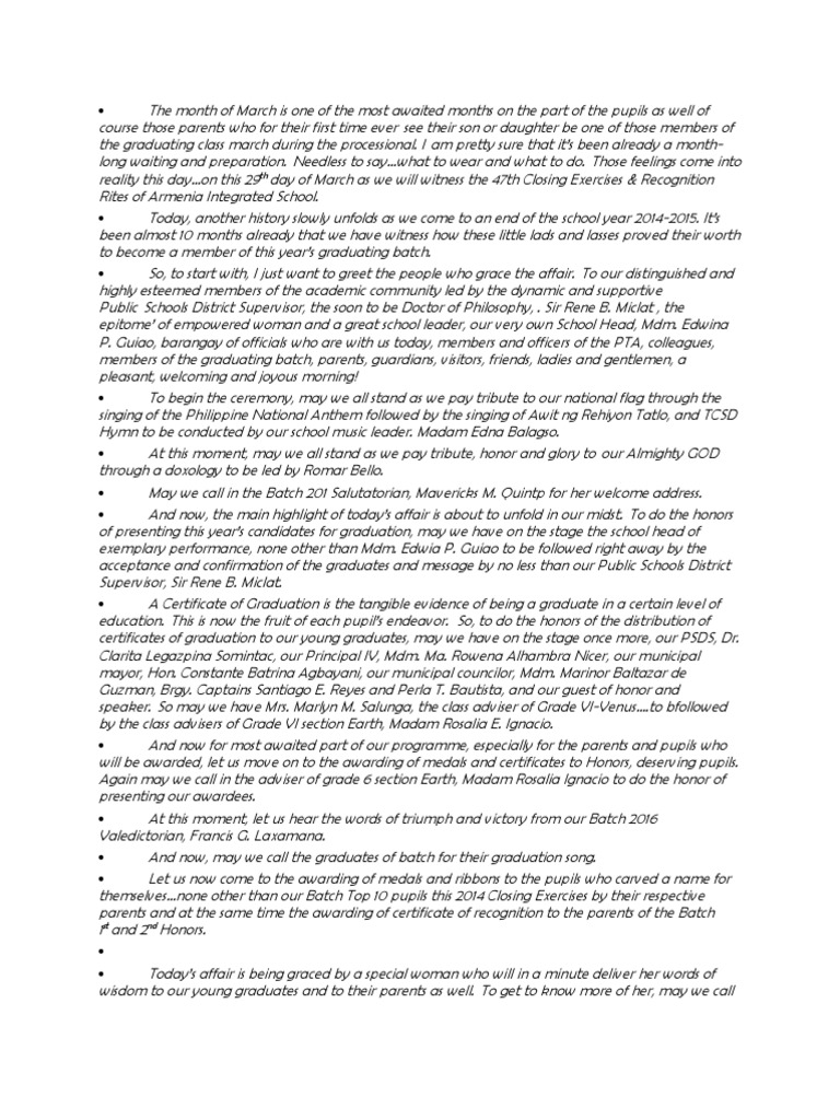 Sample Script For Graduation | PDF | Academia