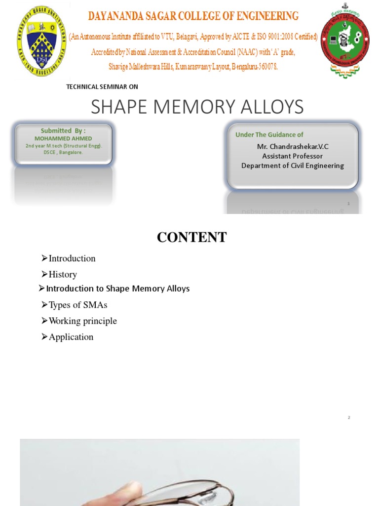 Shape Memory Alloys PPT Finished | PDF | Shape Memory Alloy | Chemical ...