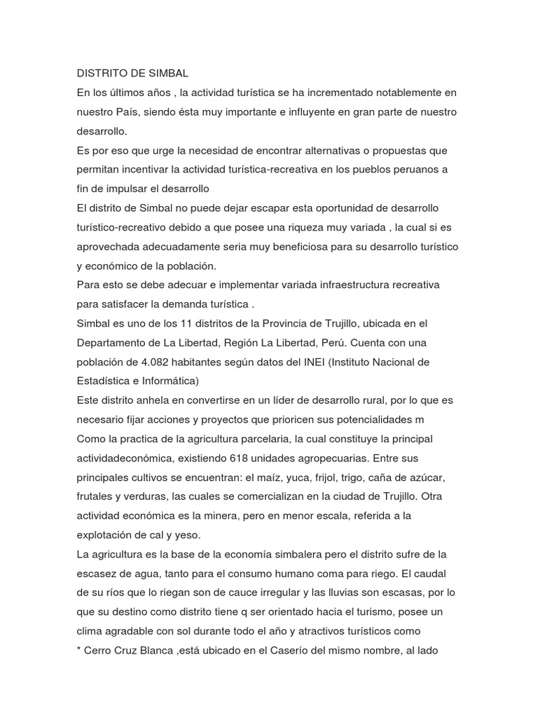 Distrito de Simbal | PDF | Agricultura | Perú
