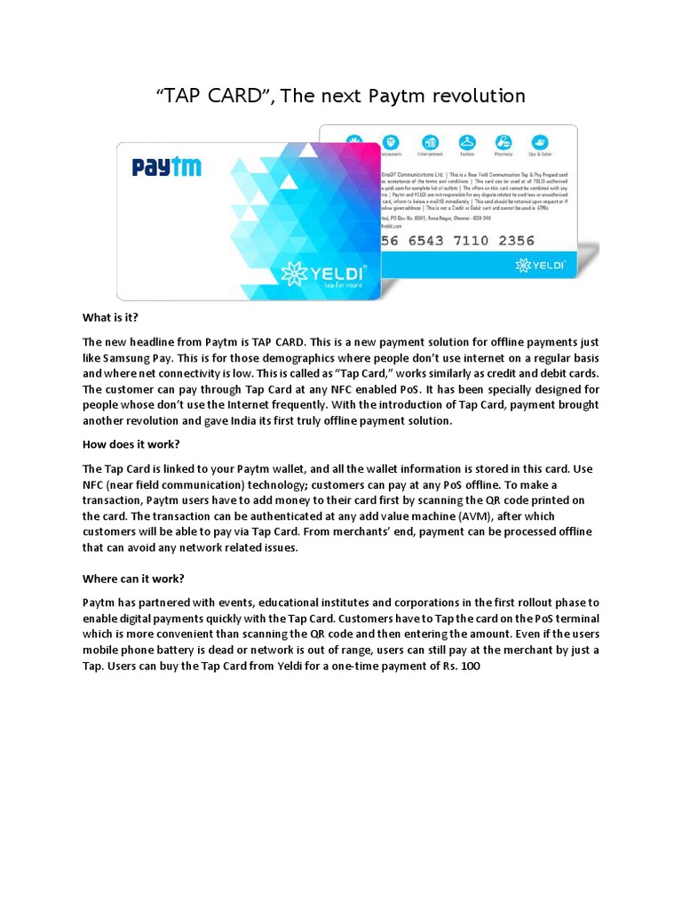 "TAP CARD", The Next Paytm Revolution: What Is It? | PDF | Business ...