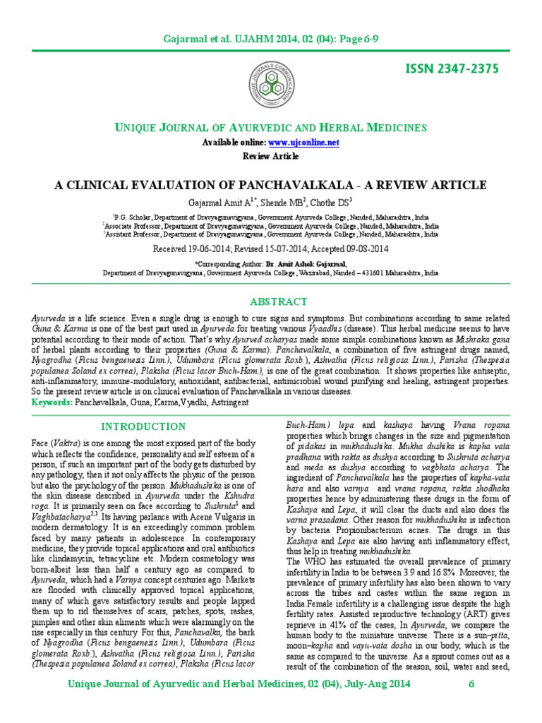 Ayurvedic Panchavalkala Review | PDF | Ayurveda | Wound