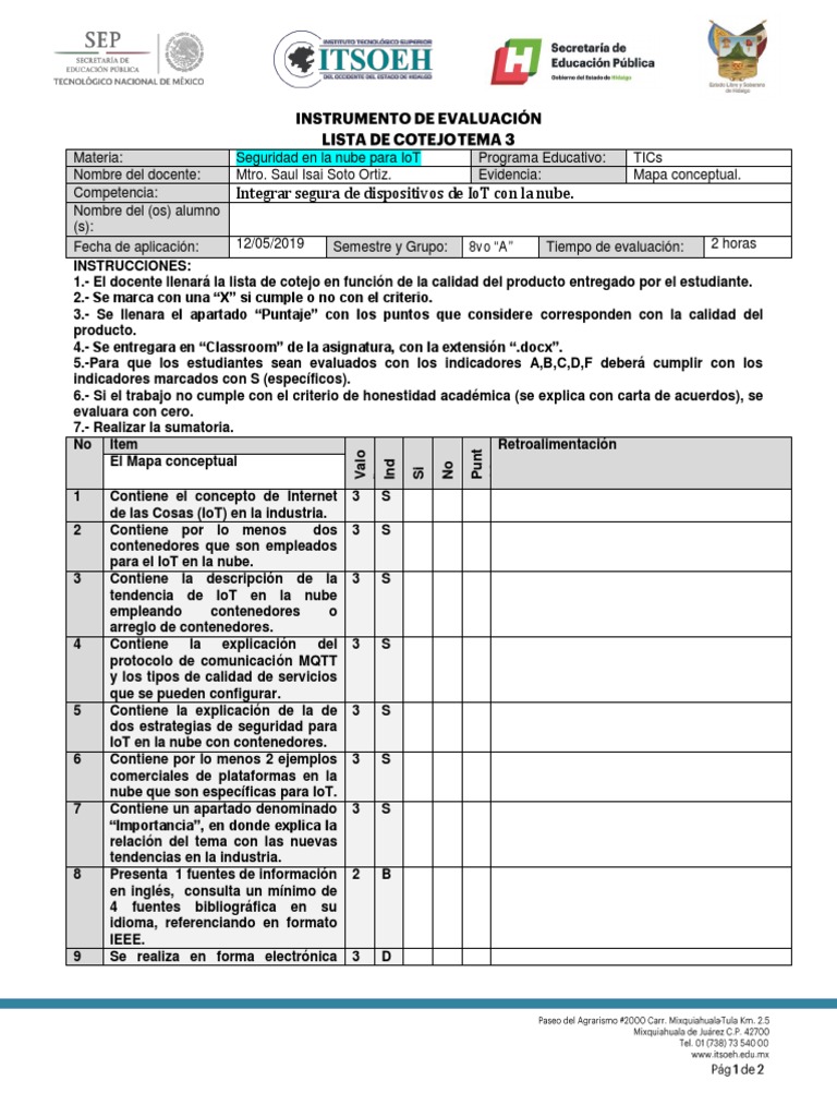 Victor Calva - Instrumento Lista de Cotejo-Tema4 | PDF | Internet de ...