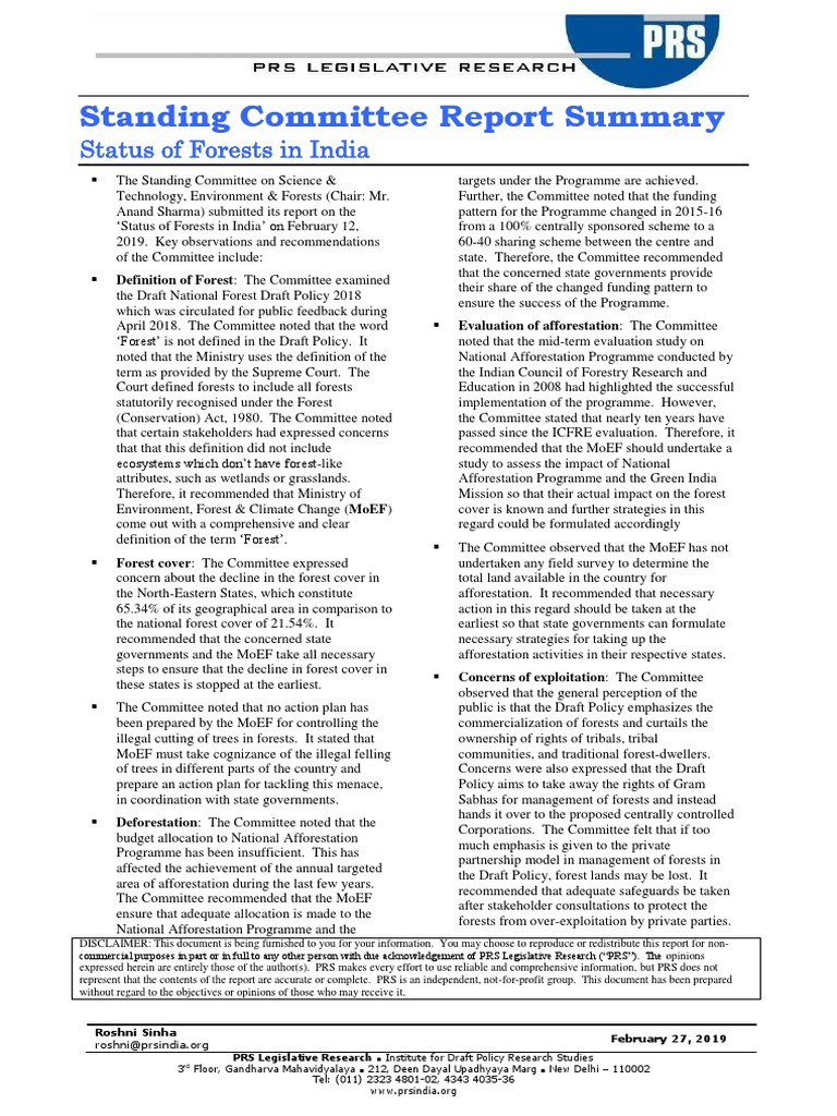 Standing Committee Report Summary - Forests | PDF | Forests | Public ...