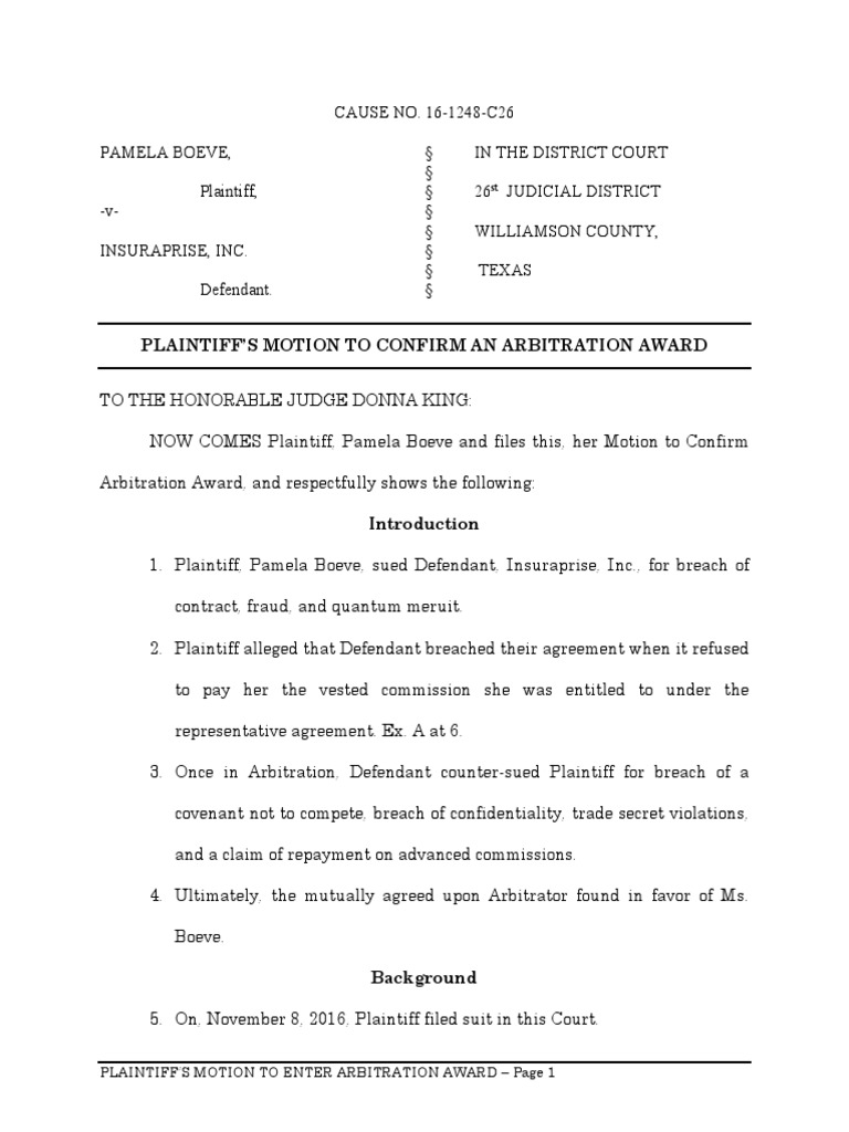 Arbitration Award Confirmation | PDF | Arbitration | Lawsuit