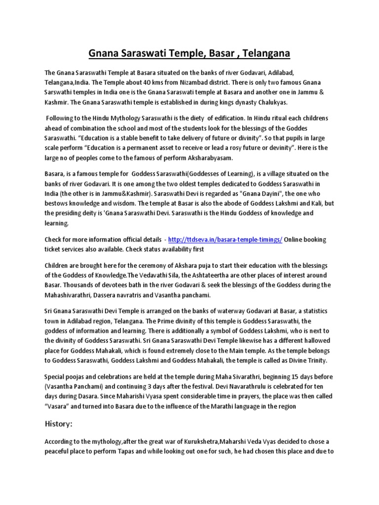 Basara Temple Timings | Download Free PDF | Devi | Hindu Behaviour And ...