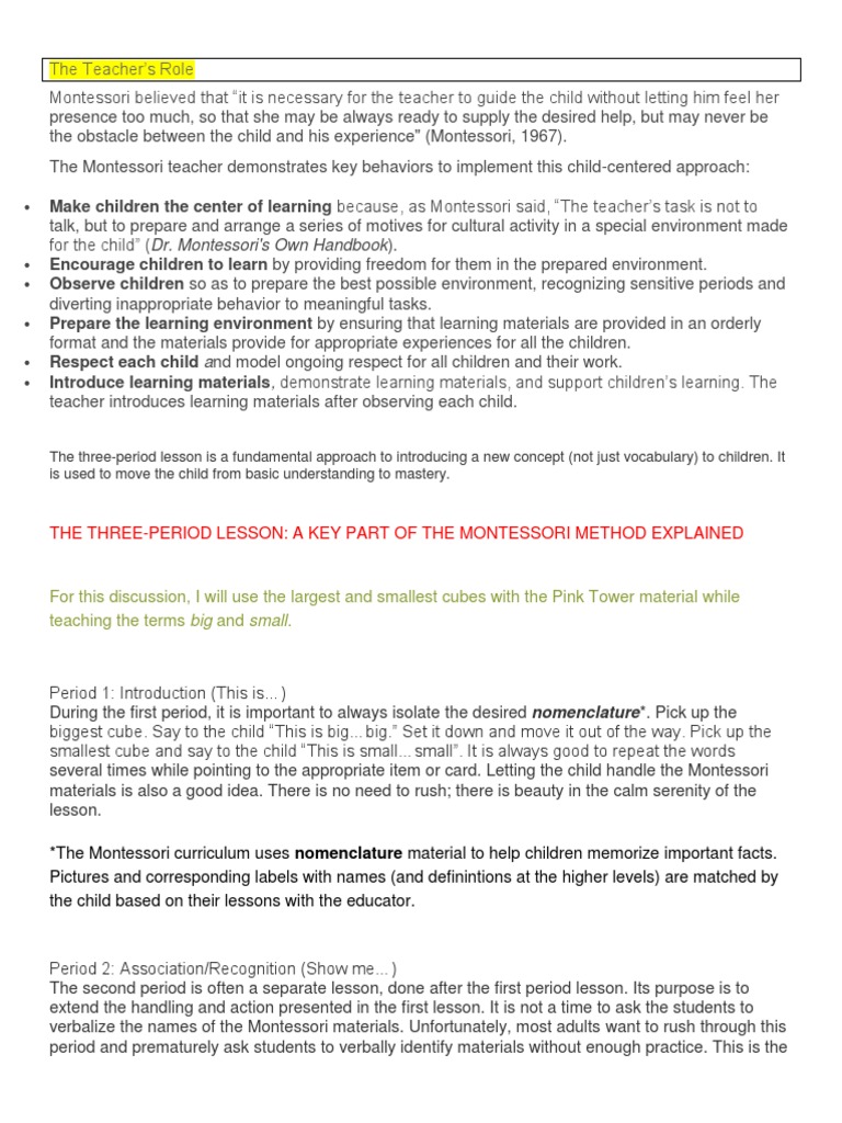 Montessori - The Three Period Lesson | PDF | Montessori Education ...