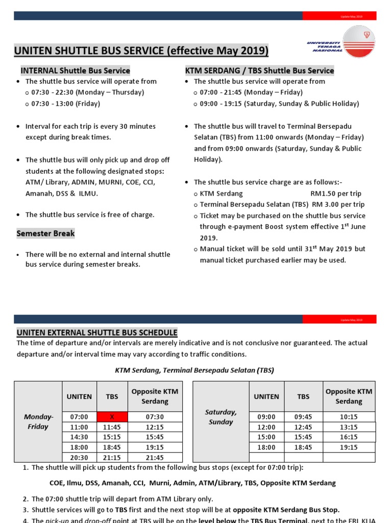 UNITEN (New Shuttle MAP 2019) UpdatedMay2019 | PDF | Public Transport ...