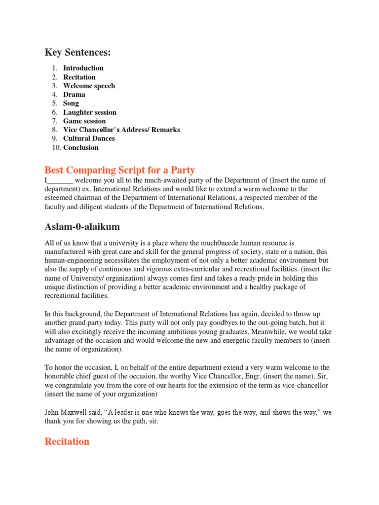 Key Sentences:: Best Comparing Script For A Party | PDF