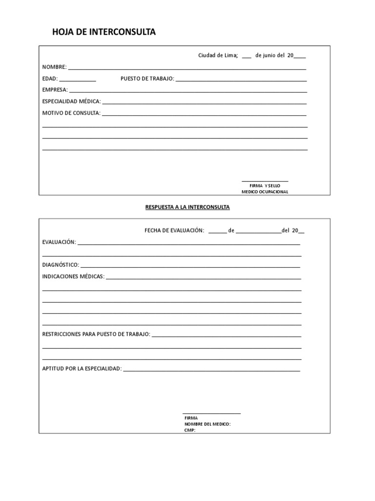 Hoja de Interconsulta | Medicina | Bienestar