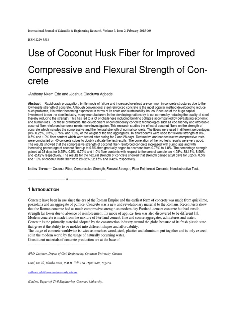 Coconut Husk Fiber | PDF | Concrete | Strength Of Materials