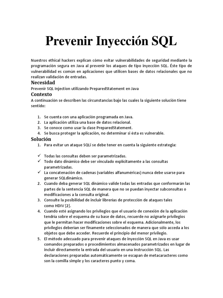 Prevenir Inyección SQL | PDF | SQL | Software de gestión de datos