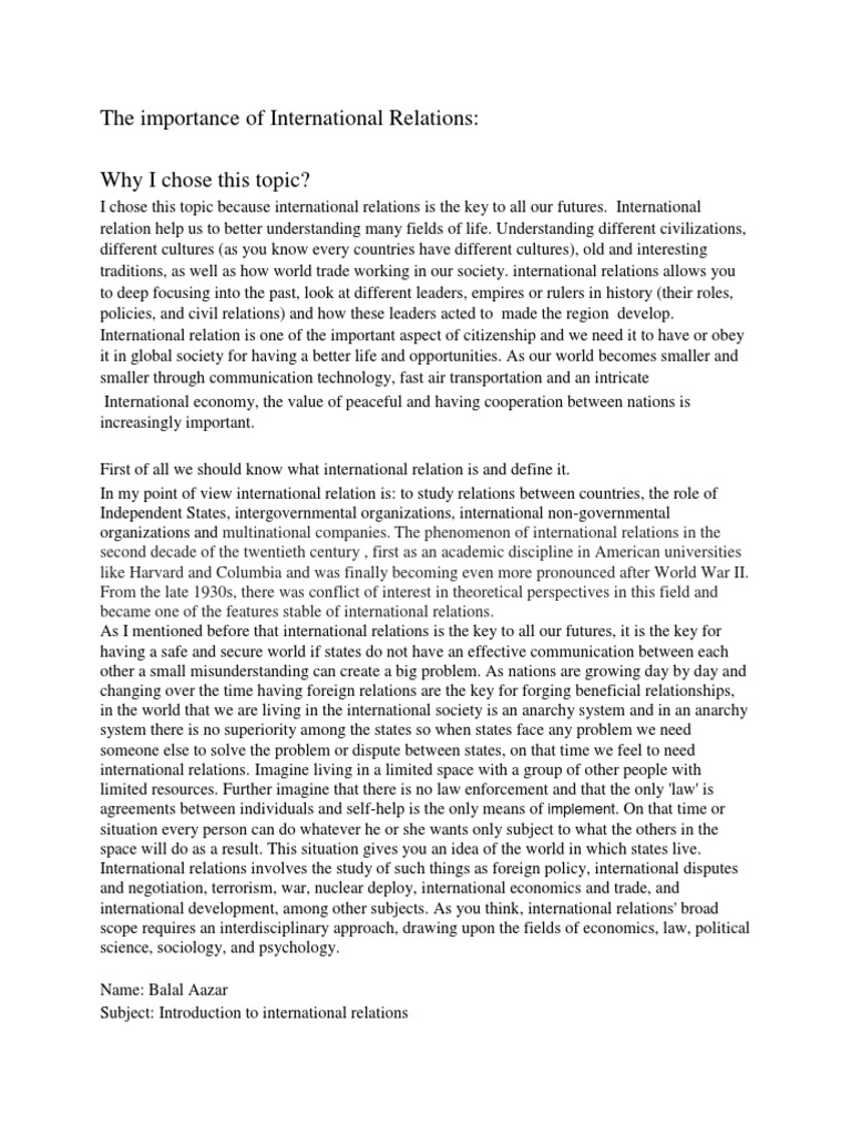 The Importance of International Relation | PDF | International ...