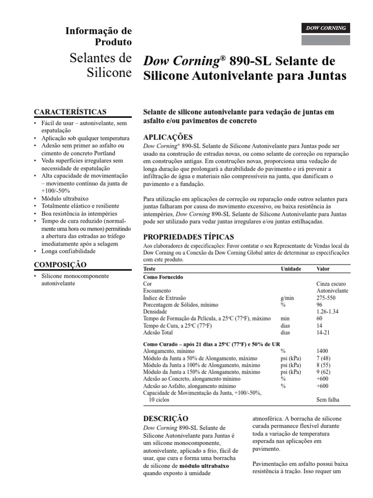 Selante de Juntas Dow Corning 890-SL (DOW CORNING) | PDF | Embalagem e ...