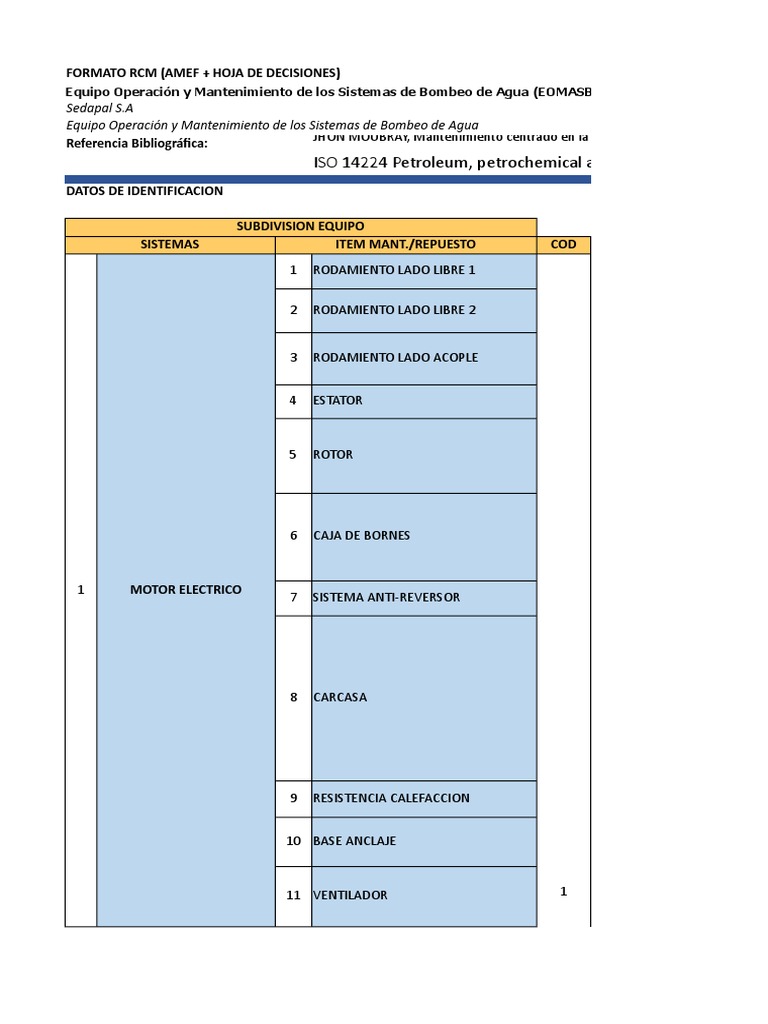 Plantilla RCM PM - Mot 1 | PDF | Bomba | Máquinas
