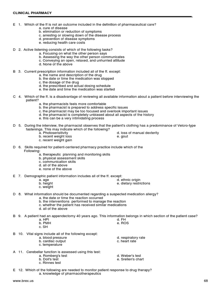 Clinical Pharmacy Answer Key-GREEN PACOP PDF | PDF | Pharmacy | Anemia