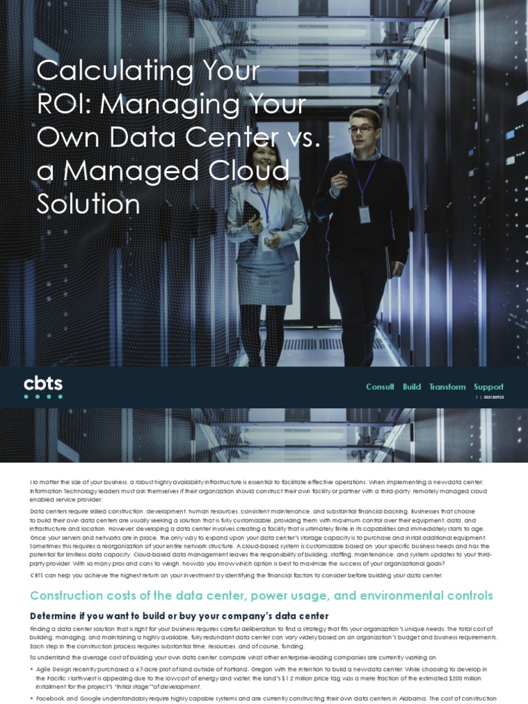 CBTS ROI of Data Center vs. Managed Cloud Services Ebook | PDF | Data Center | Cloud Computing
