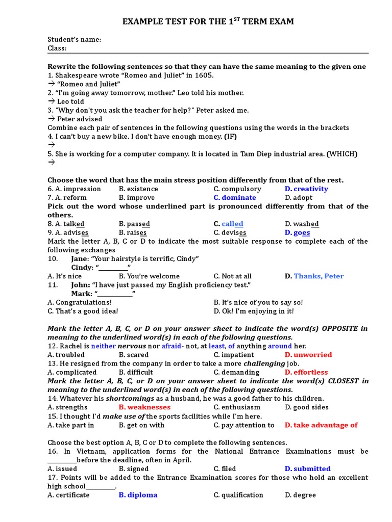 1st Term Exam Practice Questions | PDF | University Of Cambridge | Poverty