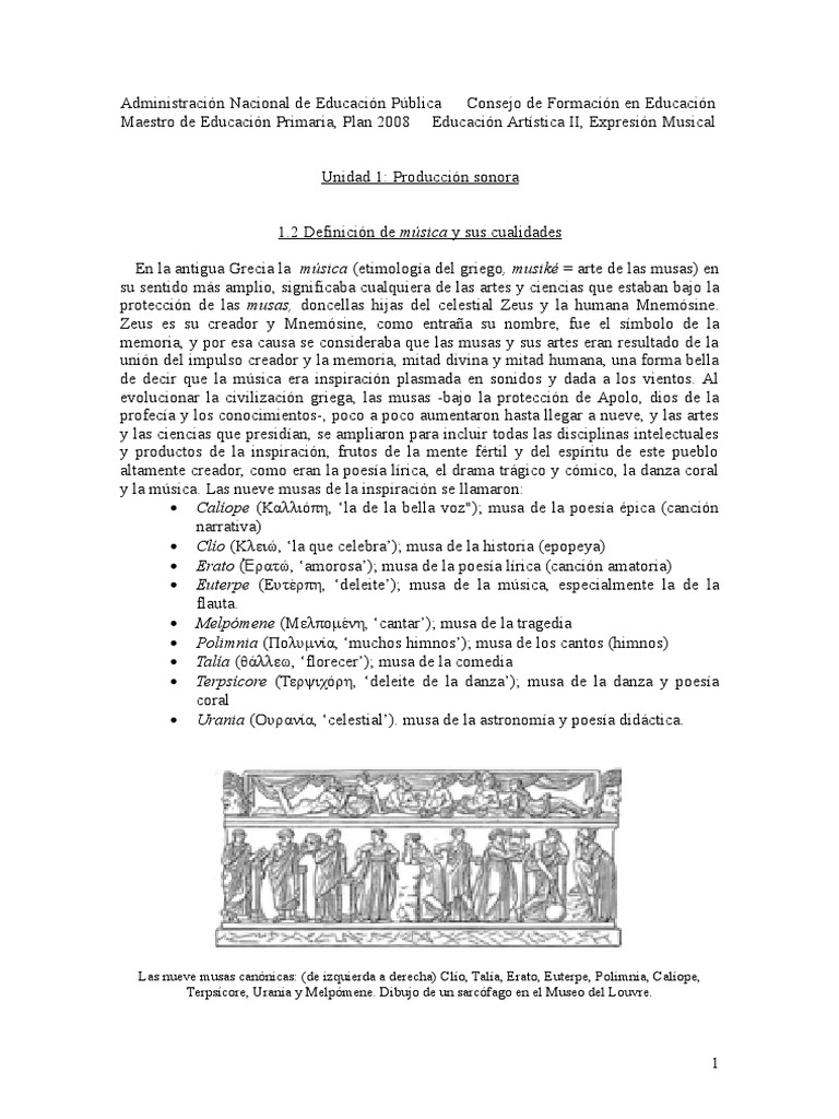 Unidad 1 Definición de Música | PDF | Musa | Composiciones Musicales